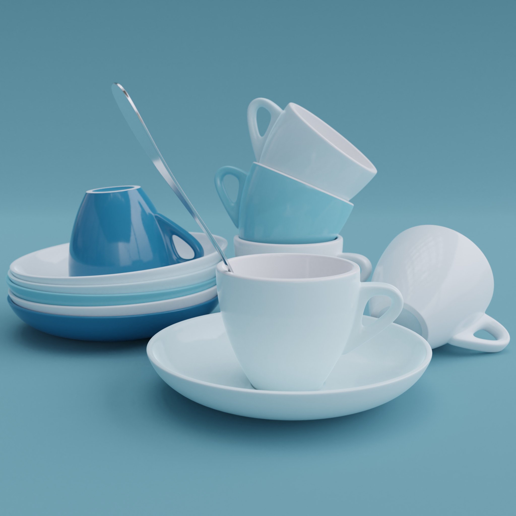 Cup & Saucer Set Small Colored 1 | FREE Tableware Sets models | BlenderKit