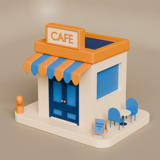 Low Poly Cafe | FREE Private Buildings models | BlenderKit