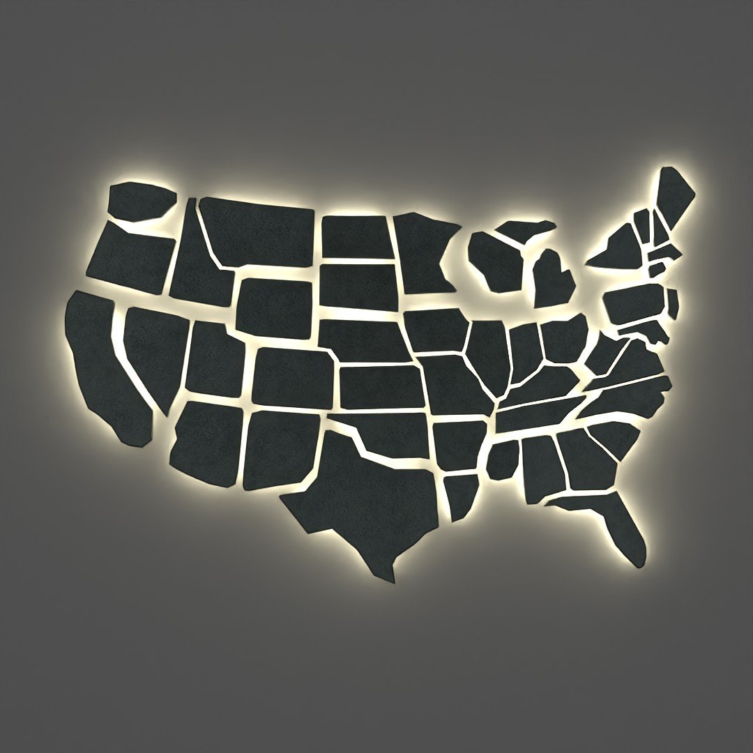 United State LED Back Lit Map | Wall Light models | BlenderKit