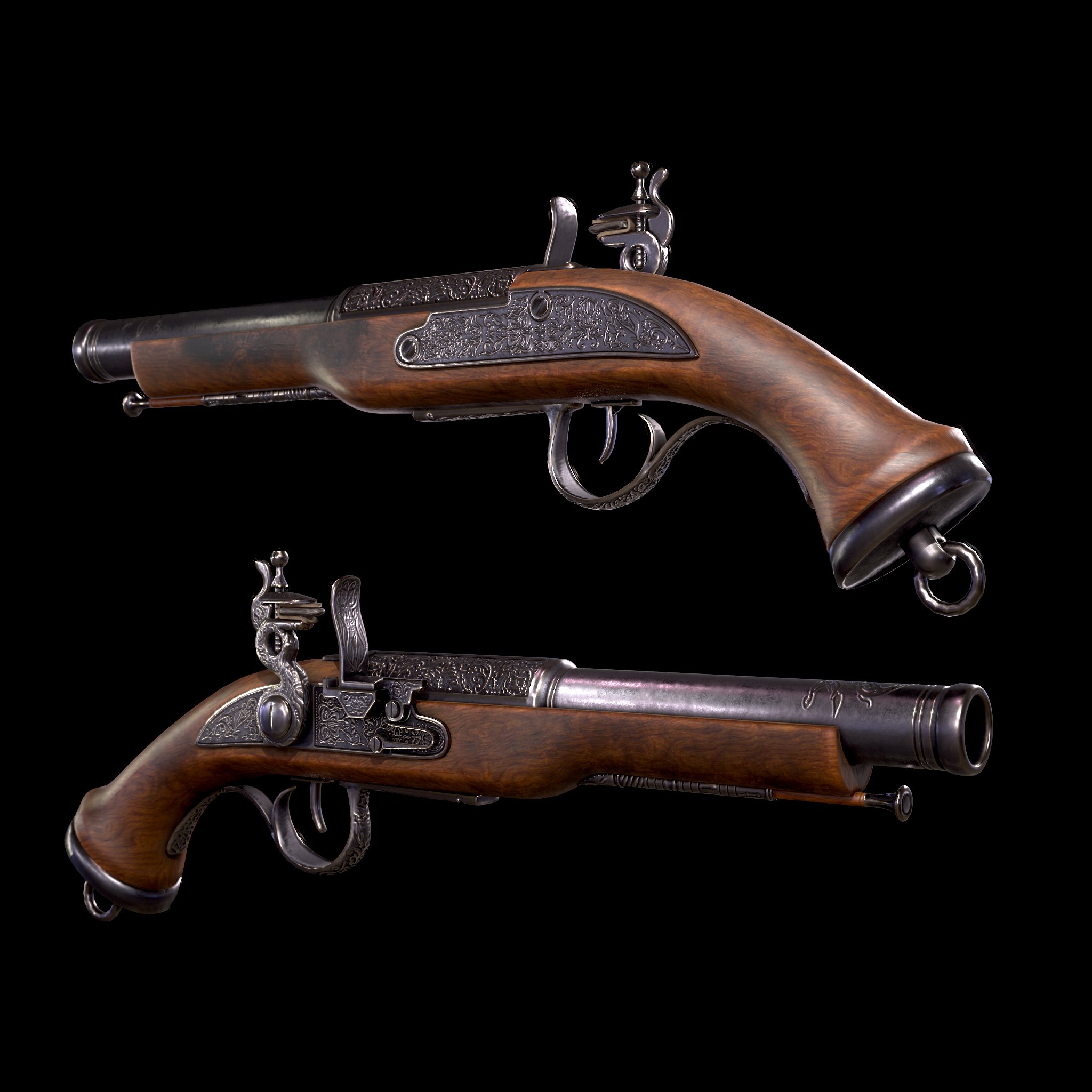 Metalic Flintlock Pistol | Historical Weapons models | BlenderKit