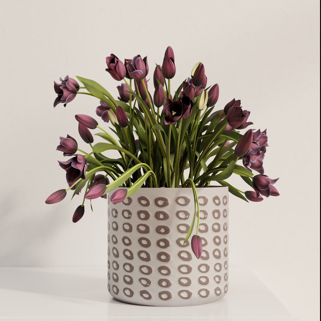 Burgundy Tulip Ceramic Planter | Outdoor Plants models | BlenderKit