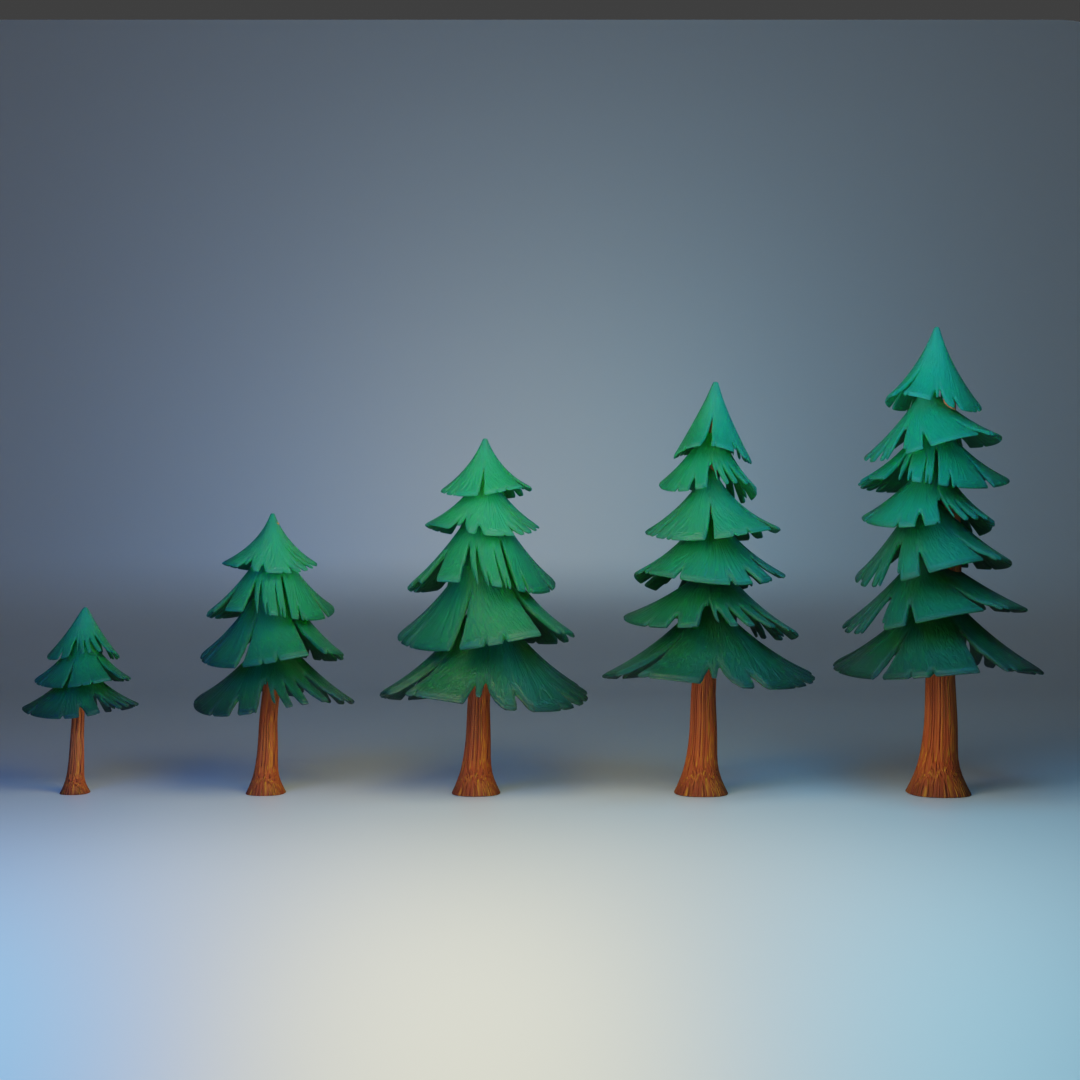 Stylized pines | Cartoon scenes | BlenderKit