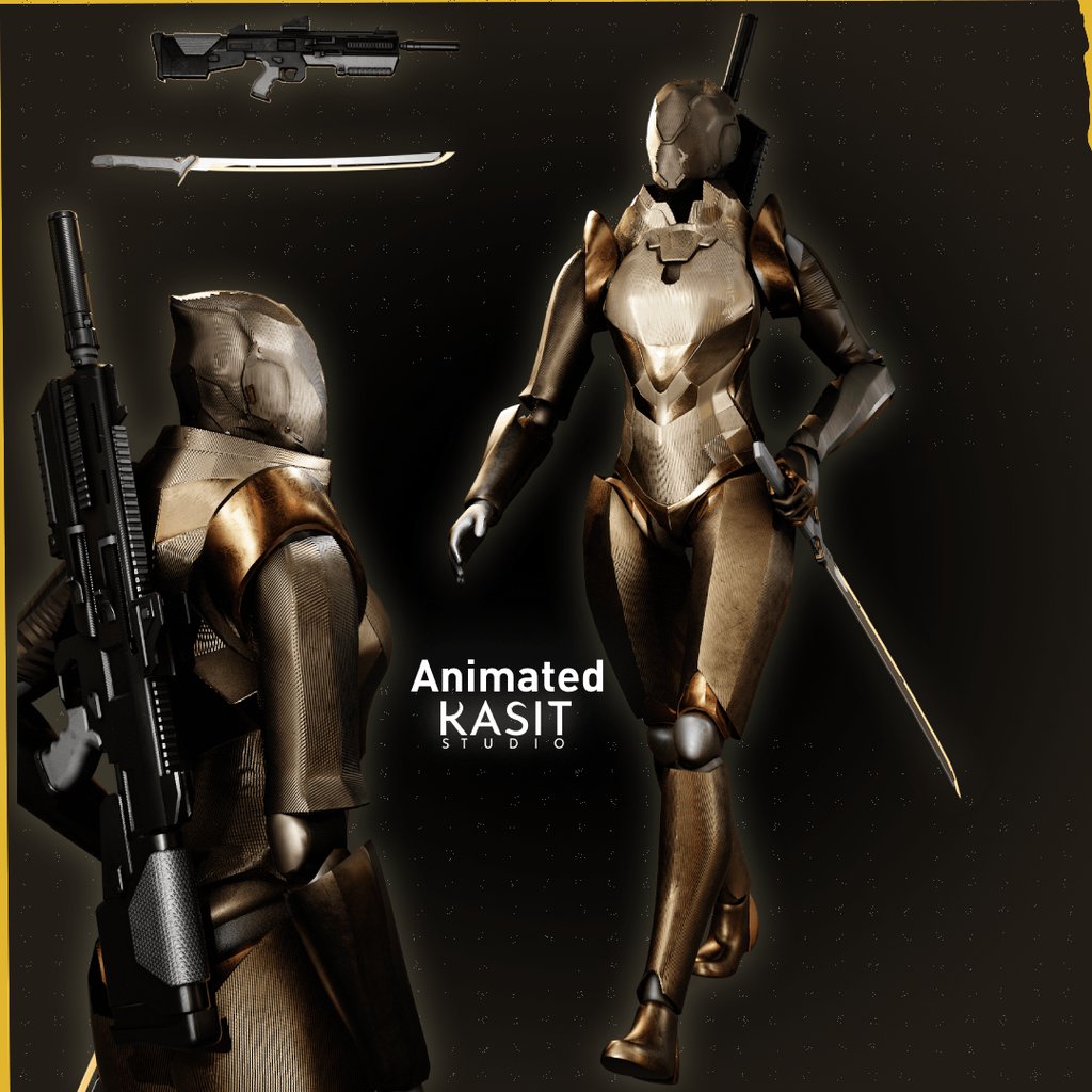 Military woman robot (Animated) | Robots Characters models | BlenderKit