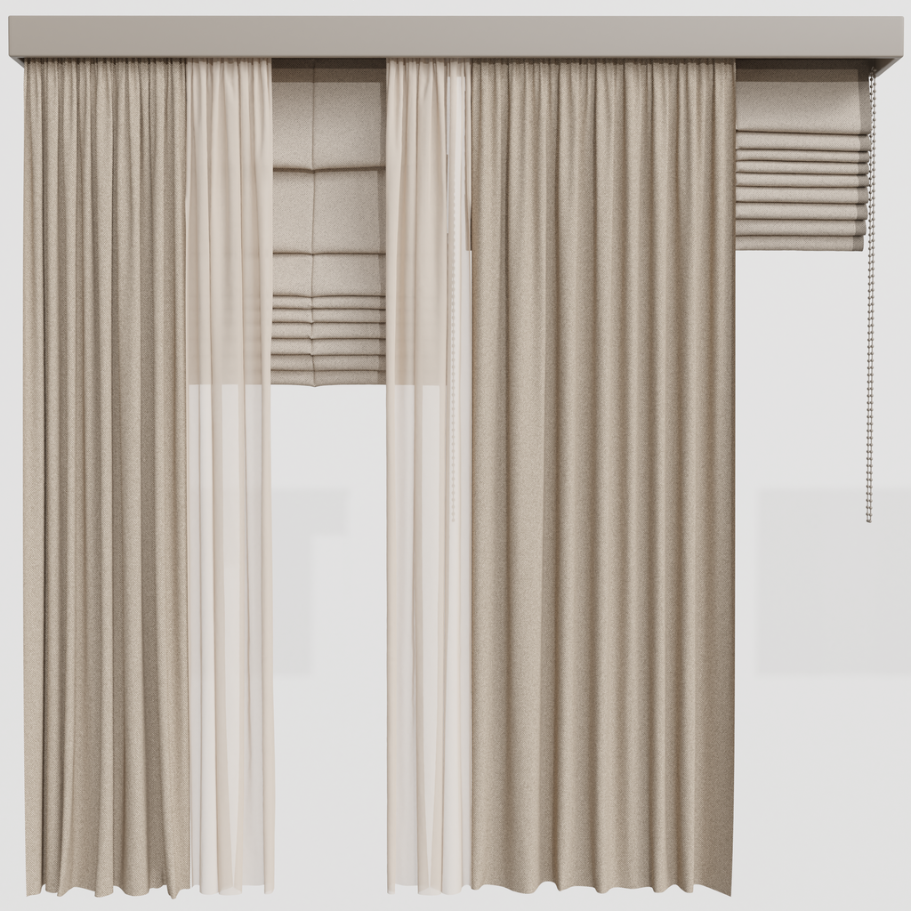 Silk and Cotton Curtain Set | Curtains models | BlenderKit