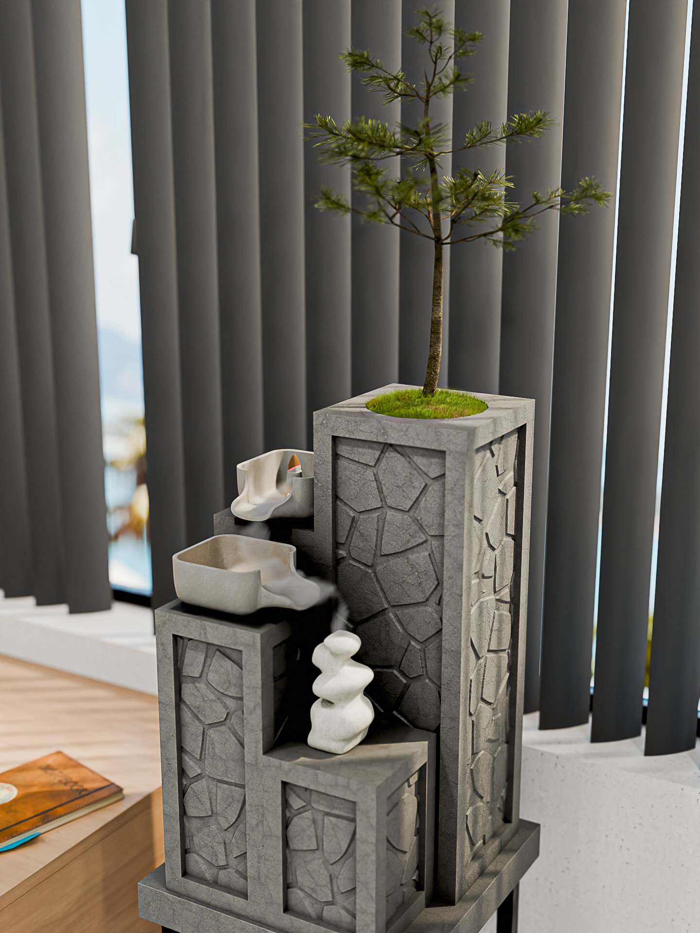 Smoking waterfall Zen Tower | FREE Miscellaneous models | BlenderKit