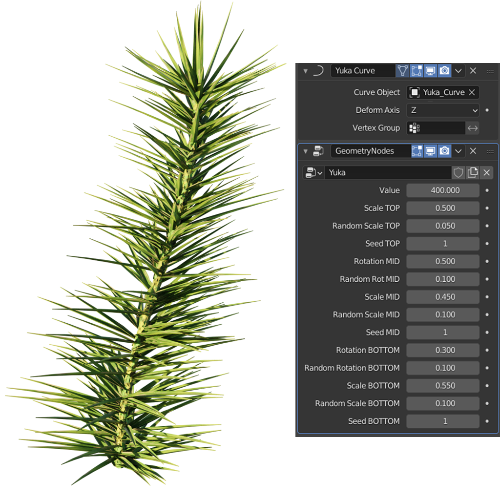 Yuka made with Geometry Nodes | FREE Outdoor Plants models | BlenderKit