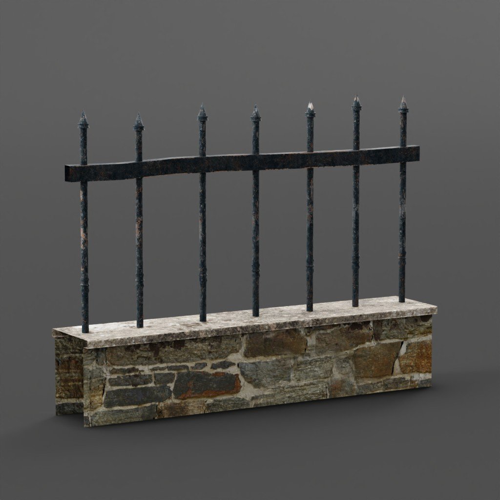 Graveyard fence wall 2m | Fences models | BlenderKit