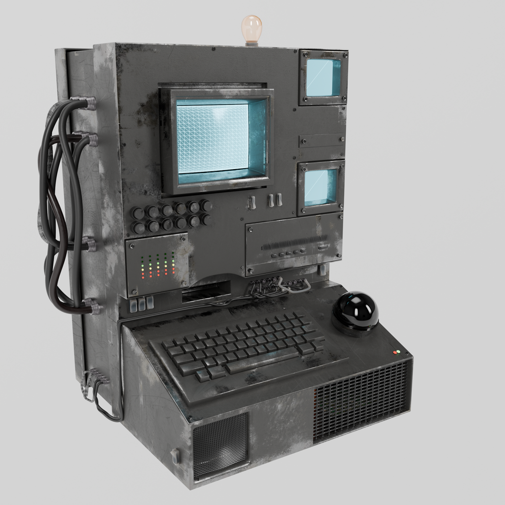 Retro sci fi computer used Hardware | Desktops models | BlenderKit