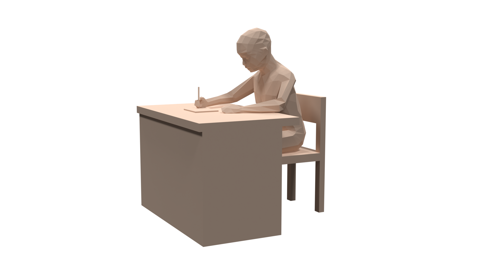 Low Poly Kid Sitting and Writing | Children models | BlenderKit