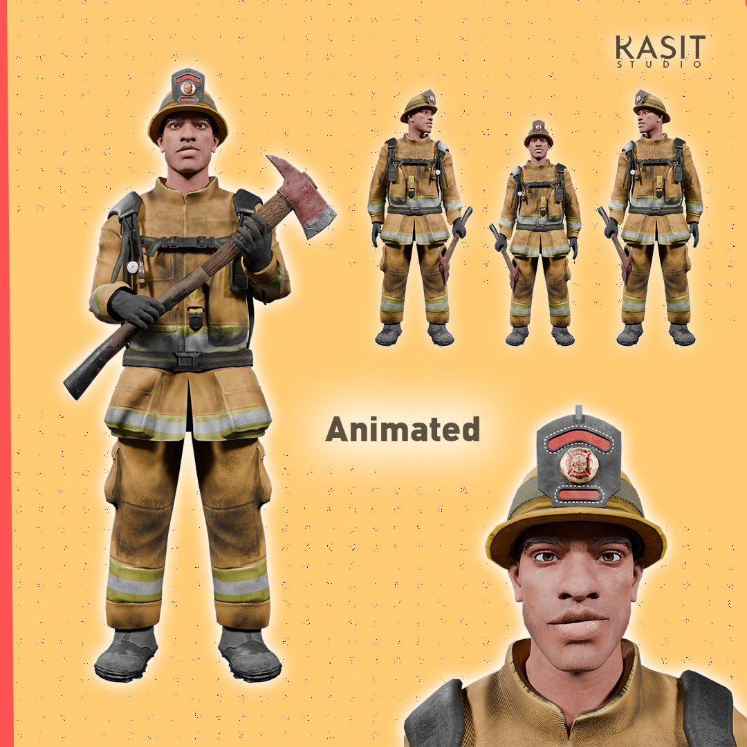 FireFighter Animated | Men models | BlenderKit