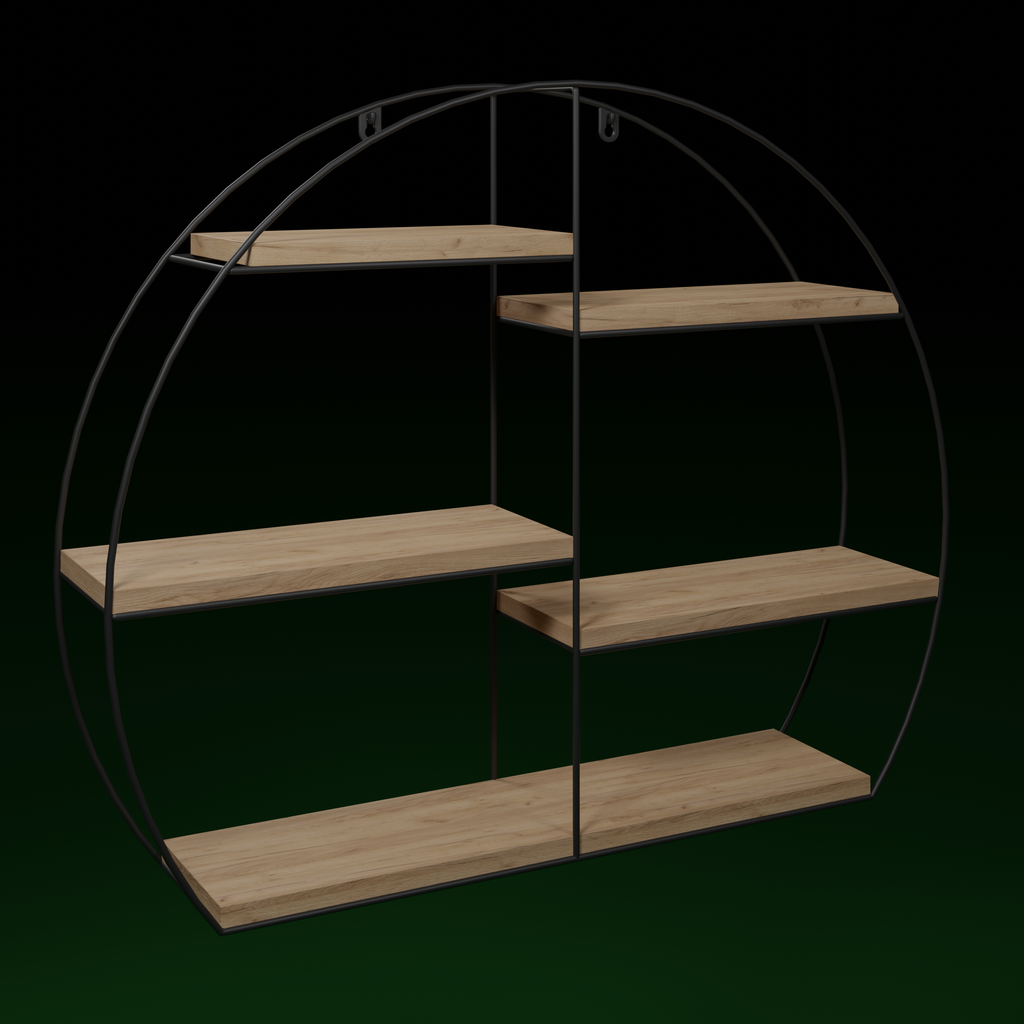 BlenderKit 3D model: Modern wooden shelf with decoration, lamp and ...