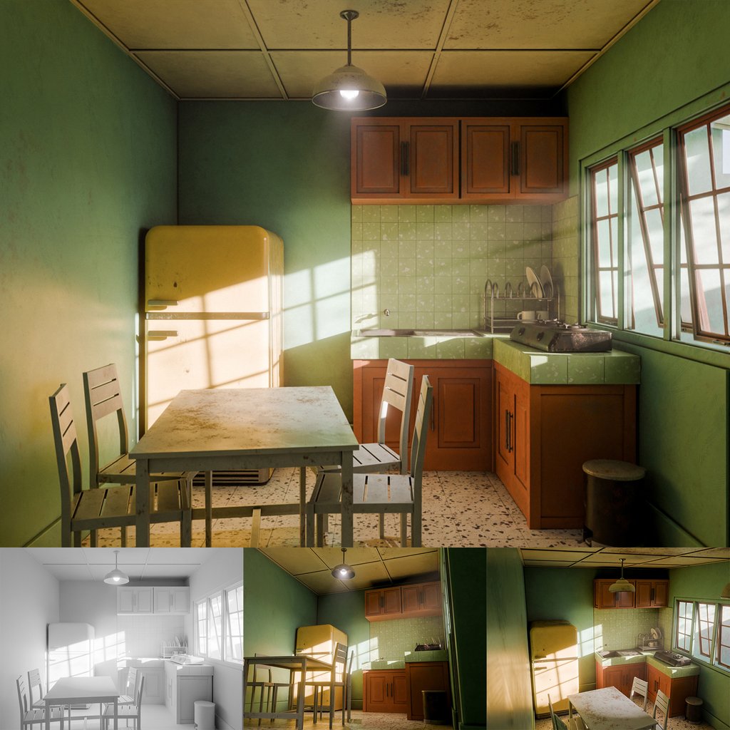 Retro Kitchen Scene | Interior scenes | BlenderKit