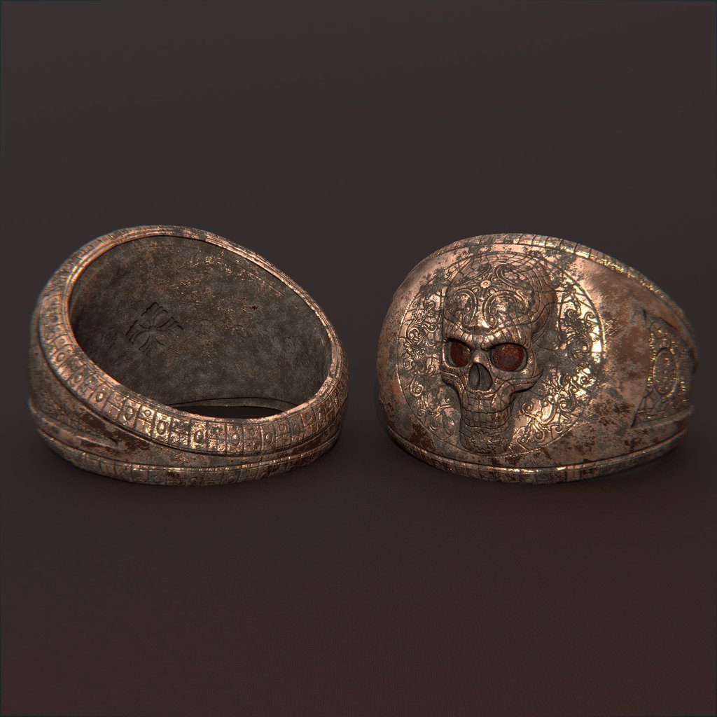 Copper Skull Signet Ring Dirty | FREE Accessories models | BlenderKit