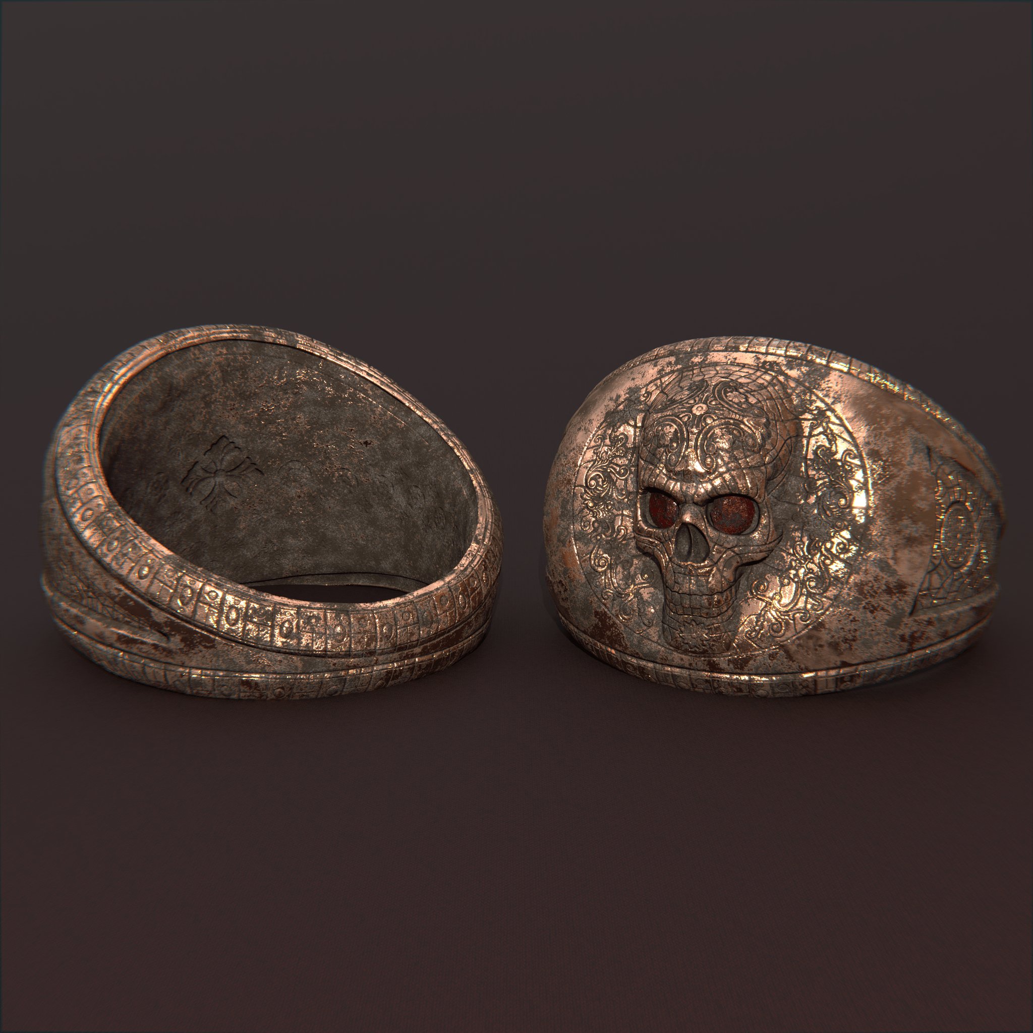 Copper Skull Signet Ring Dirty | FREE Accessories models | BlenderKit