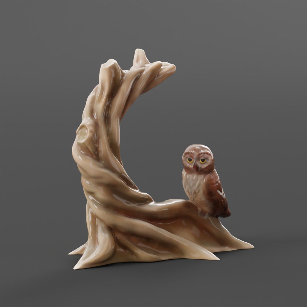Owl on Twisted Branch Figurine | Interior Sculptures models | BlenderKit