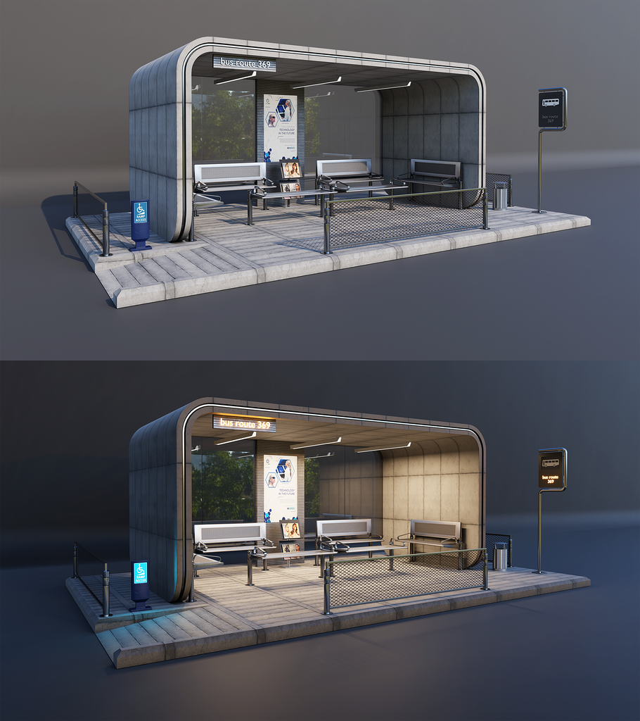 Bus Stop 1 | Exterior Elements models | BlenderKit