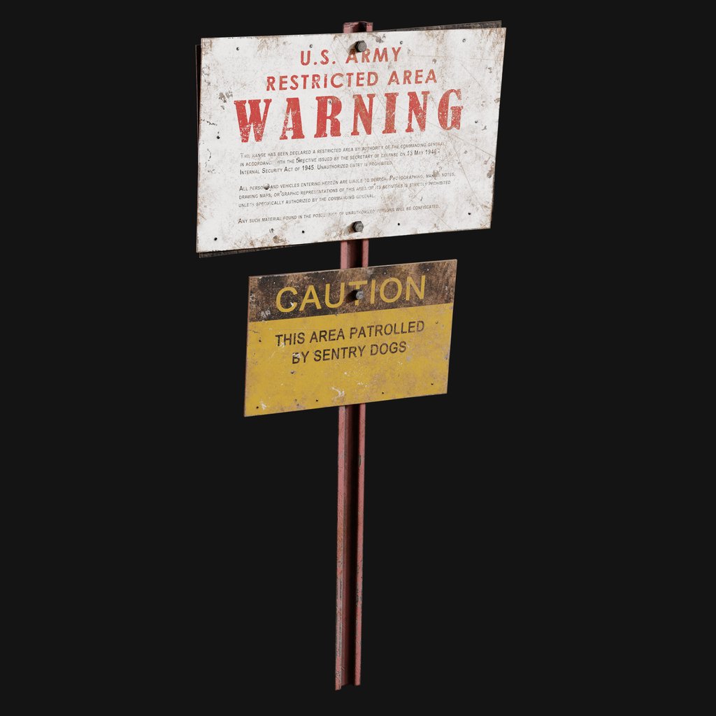Metal Top-Secret US Base Sign Post Old | Military models | BlenderKit