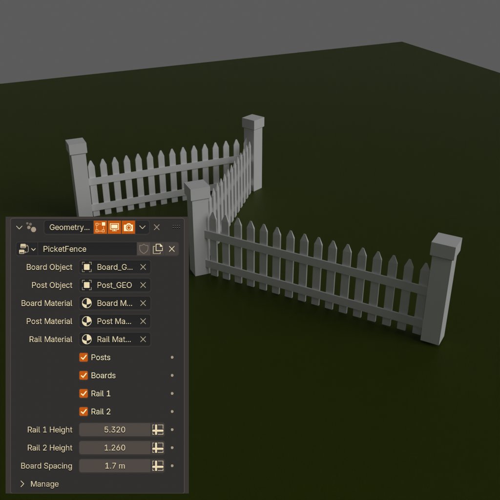 Curve‑Follow Picket Fence Builder | FREE Geometry Nodes Node Groups | BlenderKit