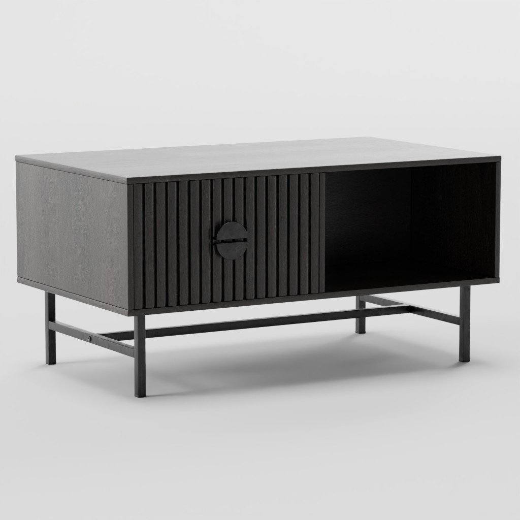 Grooved wood and steel coffee table | FREE Tables models | BlenderKit