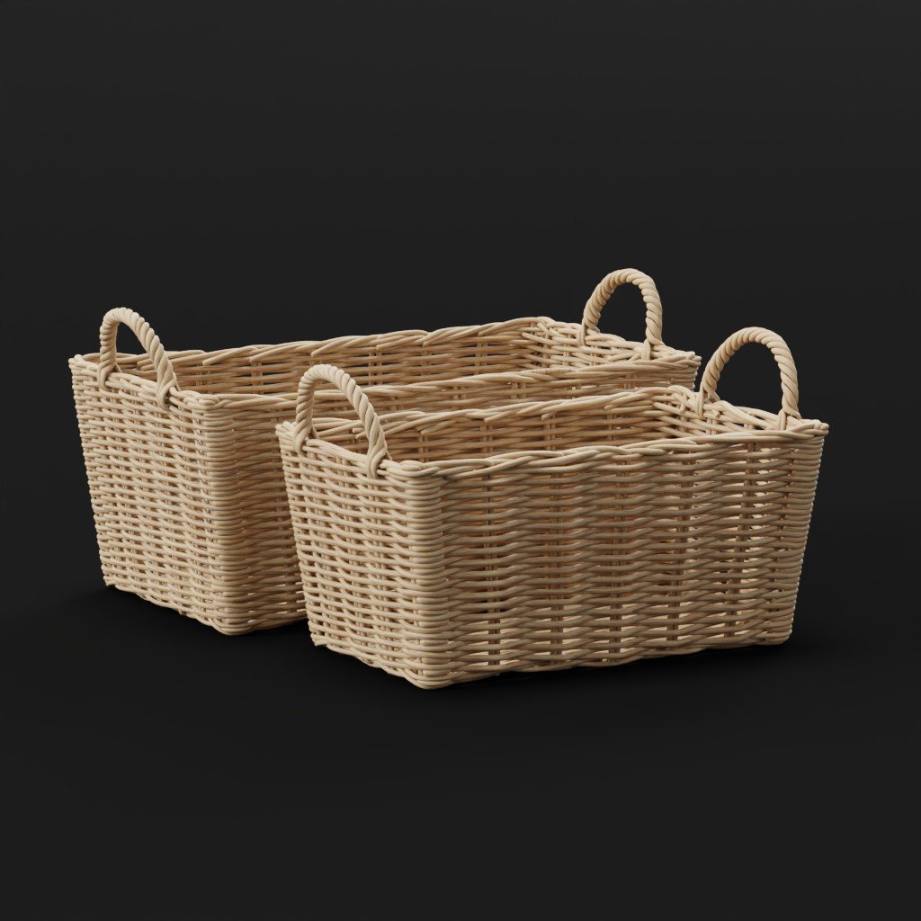 Set of Wicker Storage Baskets | Kitchenware models | BlenderKit