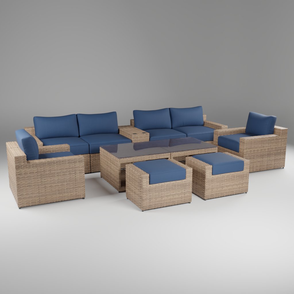 Modular Rattan Patio Set | Sofa-table Sets models | BlenderKit