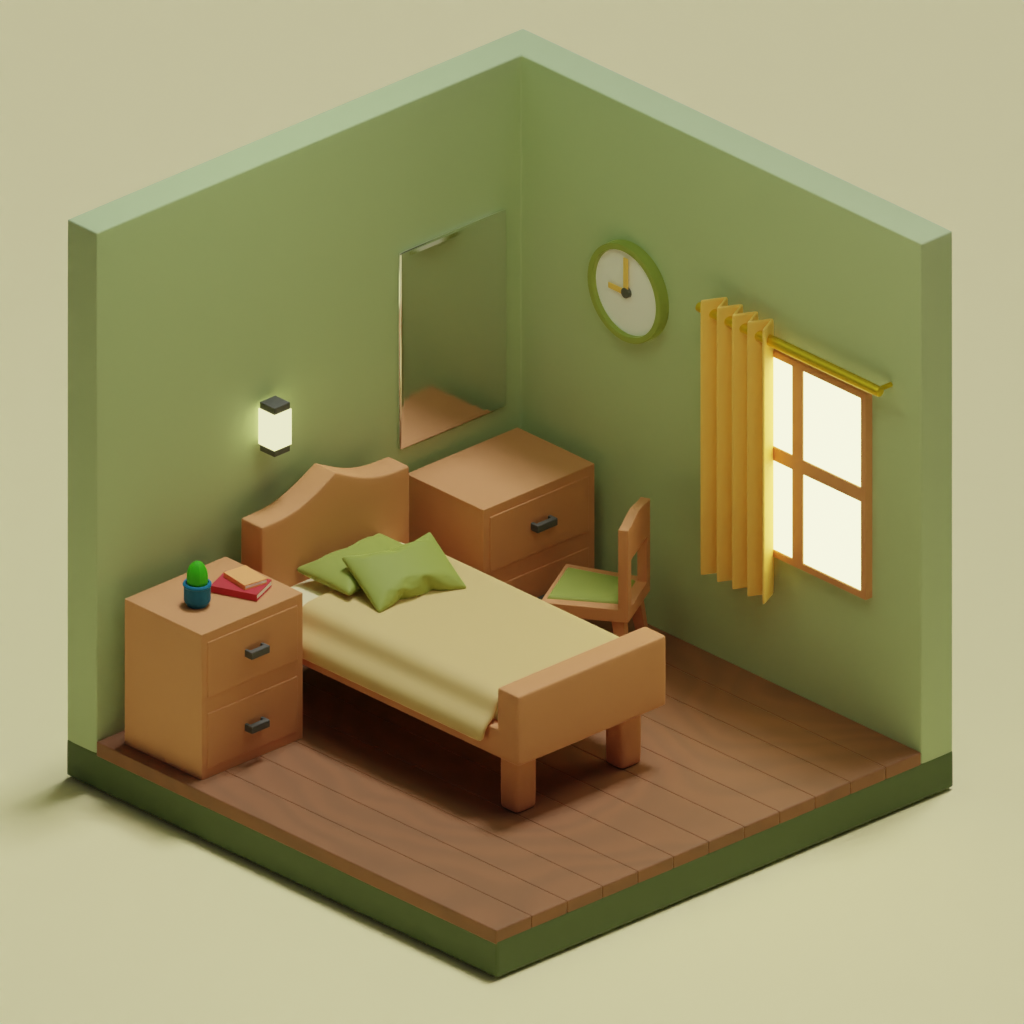 Isometric Bedroom Lowpoly Vintage Color | FREE Interior Design models ...