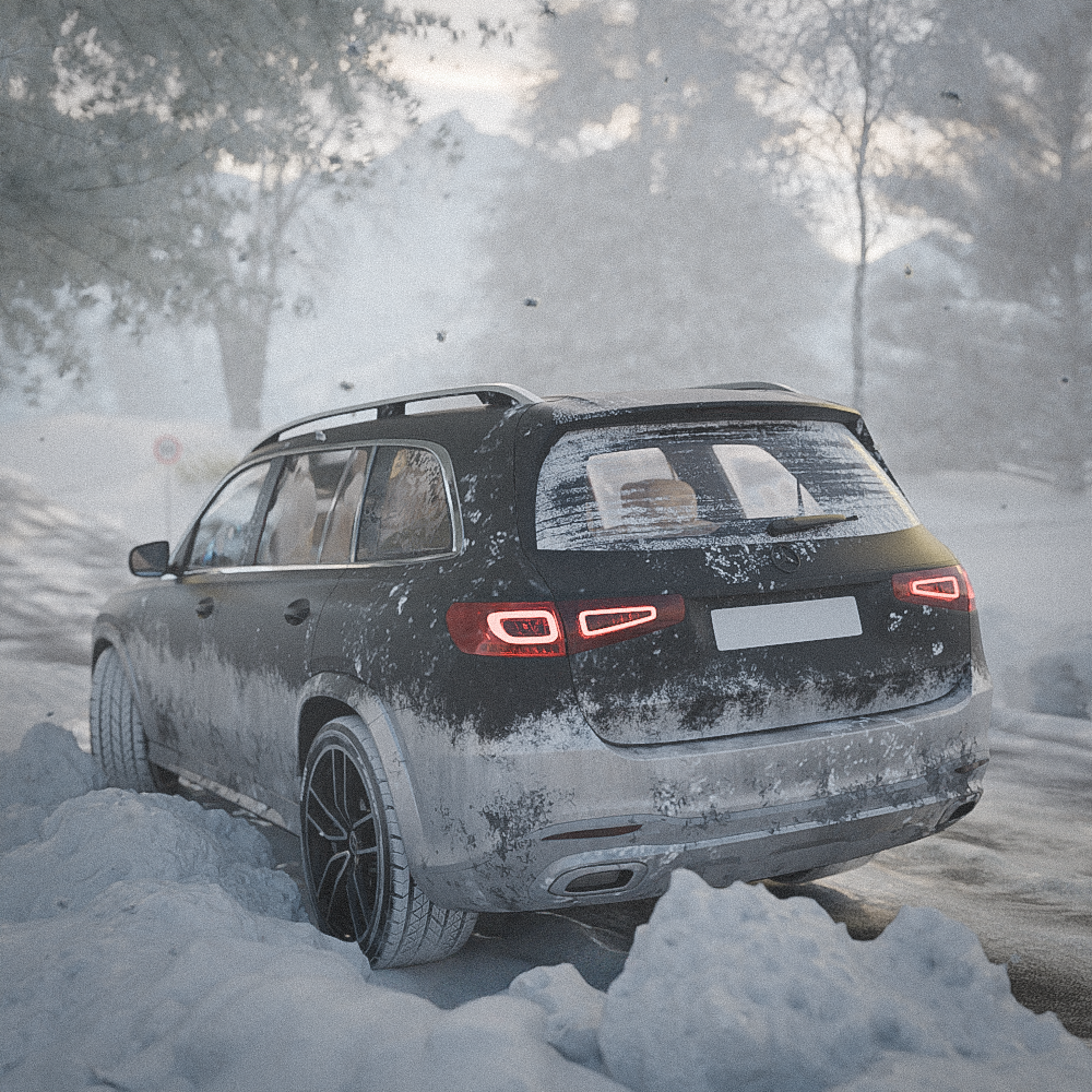 Mercedes Benz GLS 2020 in Winter Forest | Nature scenes | BlenderKit