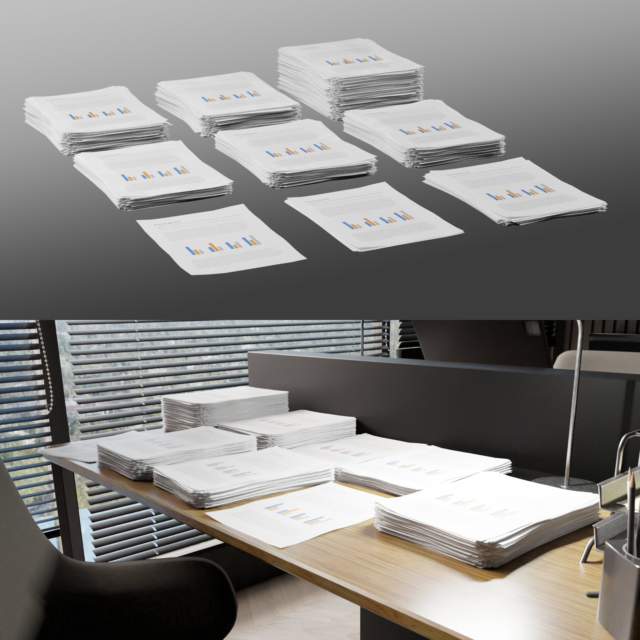 A4 paper piles - 9 variants | FREE Stationeries models | BlenderKit