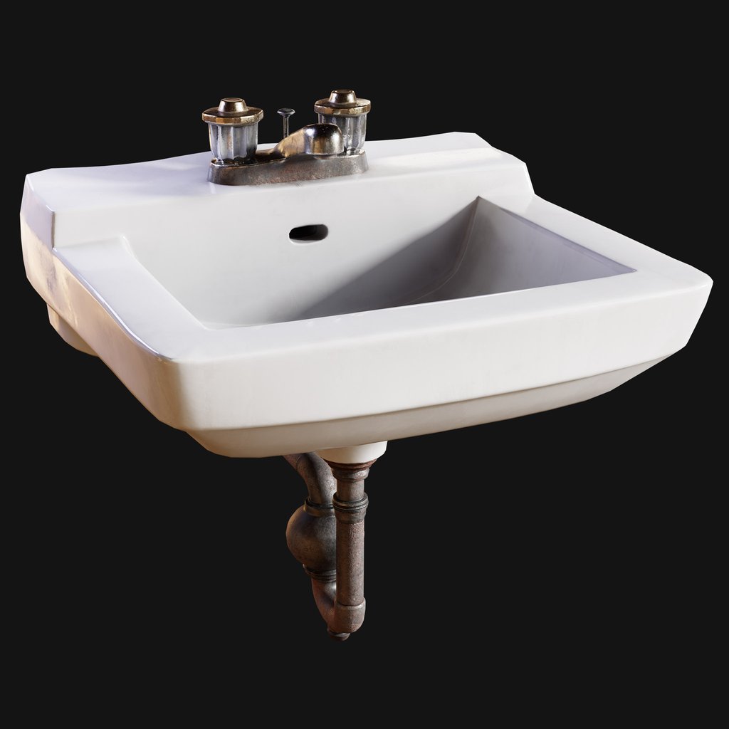 Vintage 1940s Hanging Wall Sink | Bathroom Faucets models | BlenderKit
