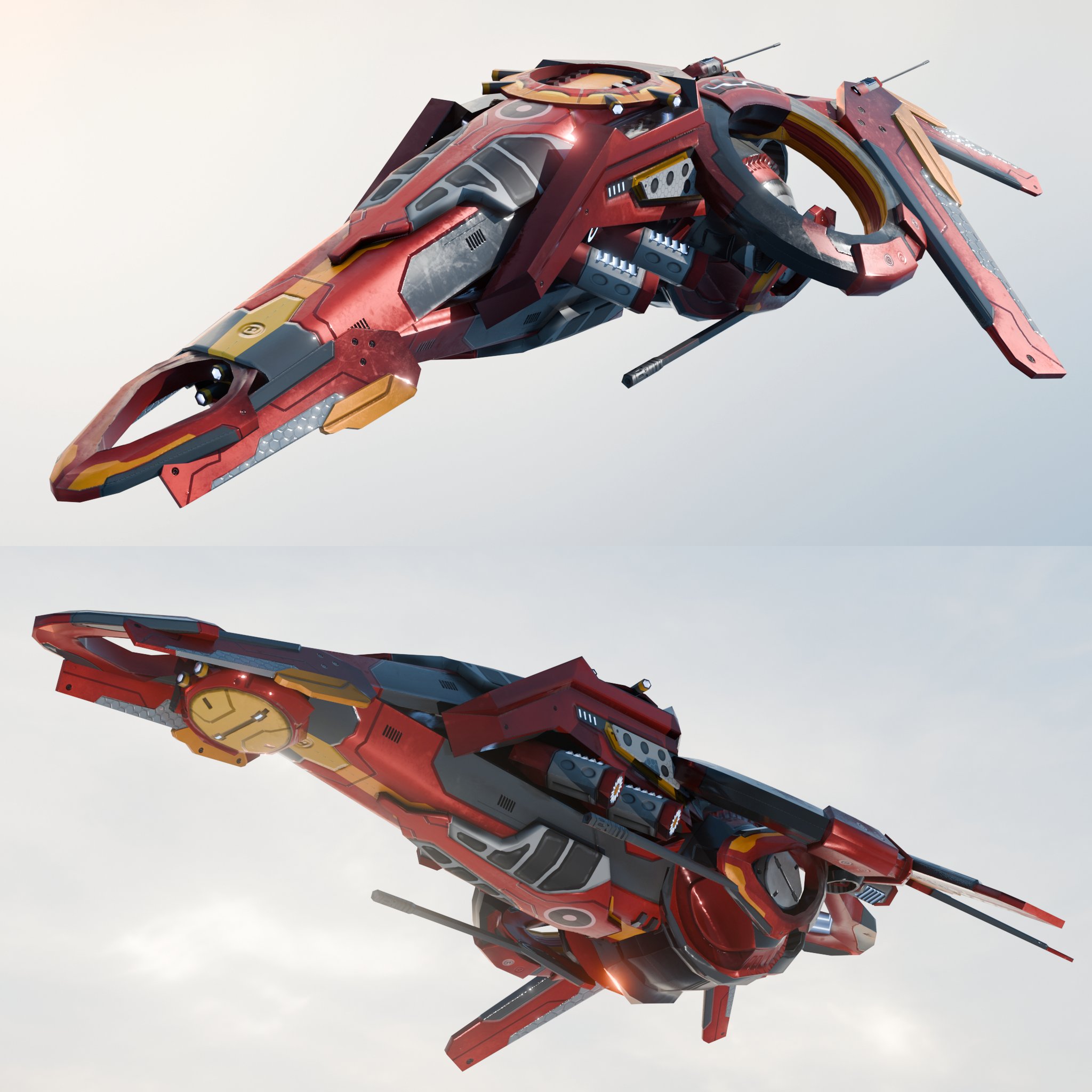 Red Manga Drone V2 Spaceship | Military Aircraft models | BlenderKit