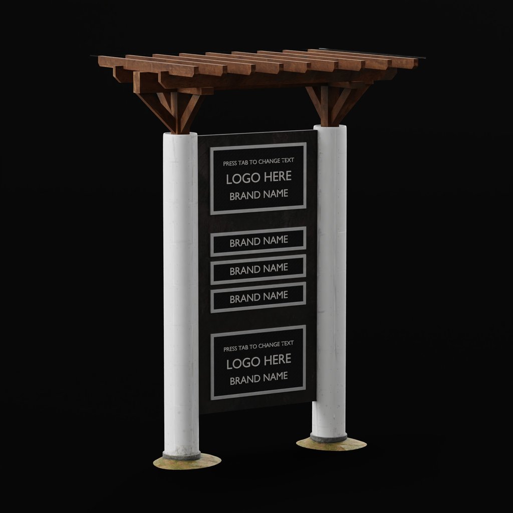Commercial Signage Pylon Wooden Top | Exterior Elements models | BlenderKit
