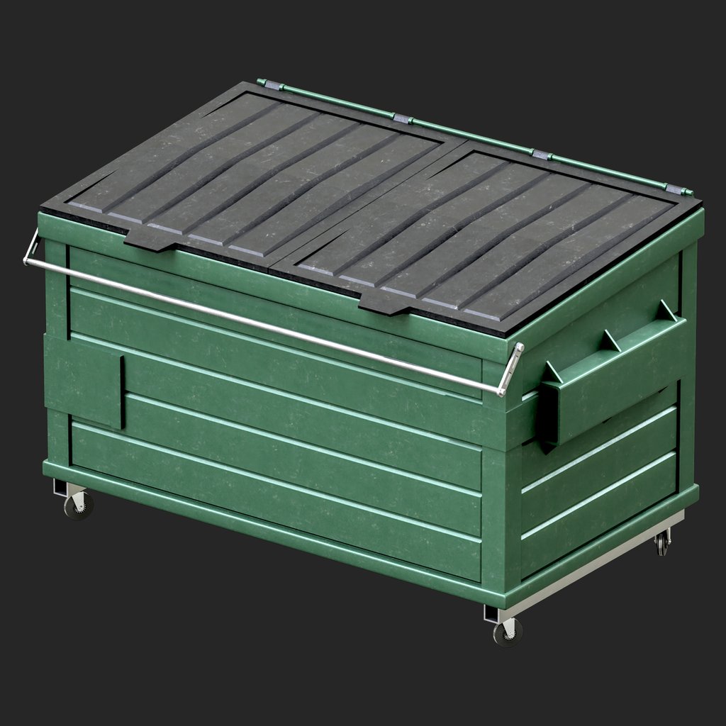 Urabn Green Large Garbage Can | Urban Environment models | BlenderKit