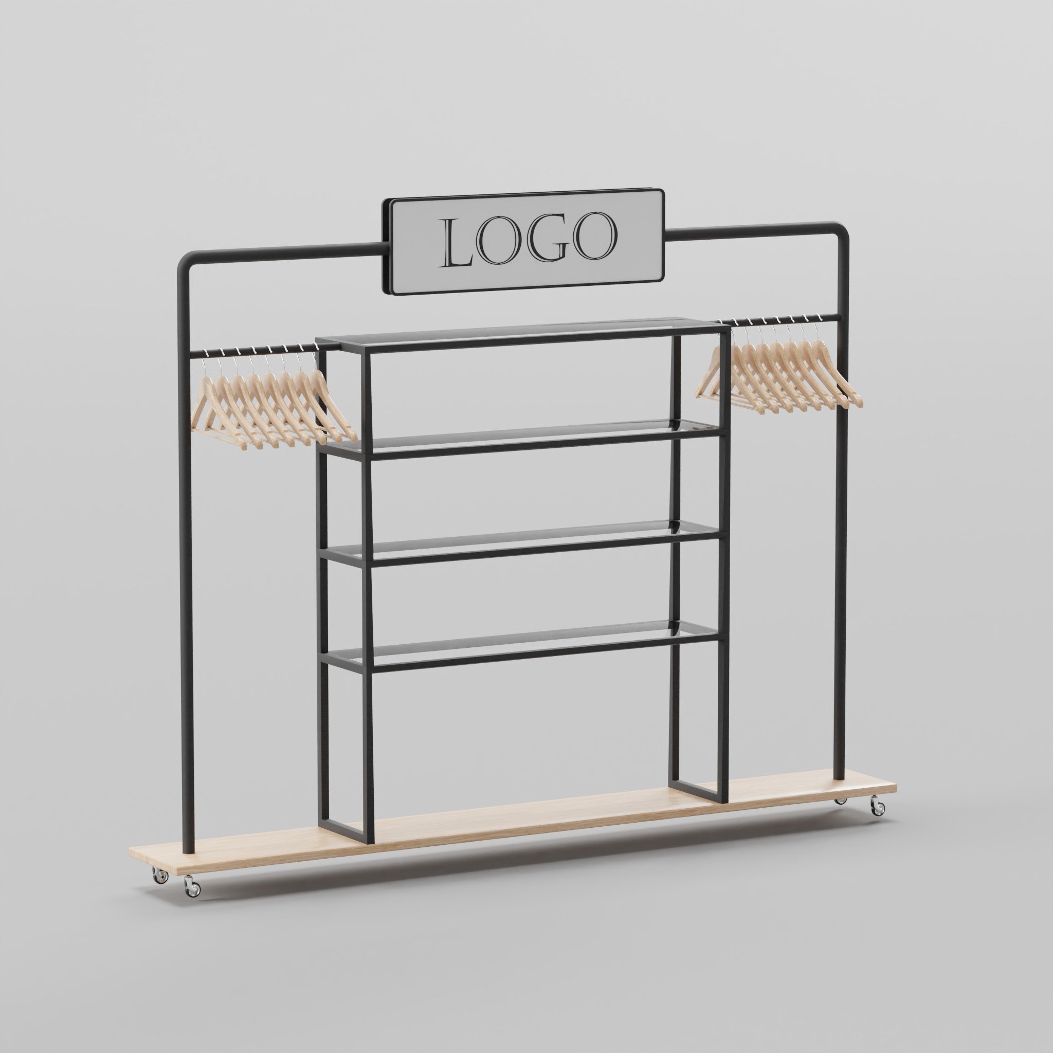 Retail Clothes Rack with Shelves | Wardrobes models | BlenderKit