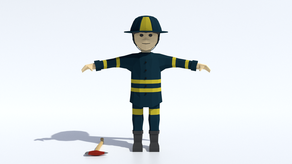 Low Poly Firefighter Rigged | Men models | BlenderKit
