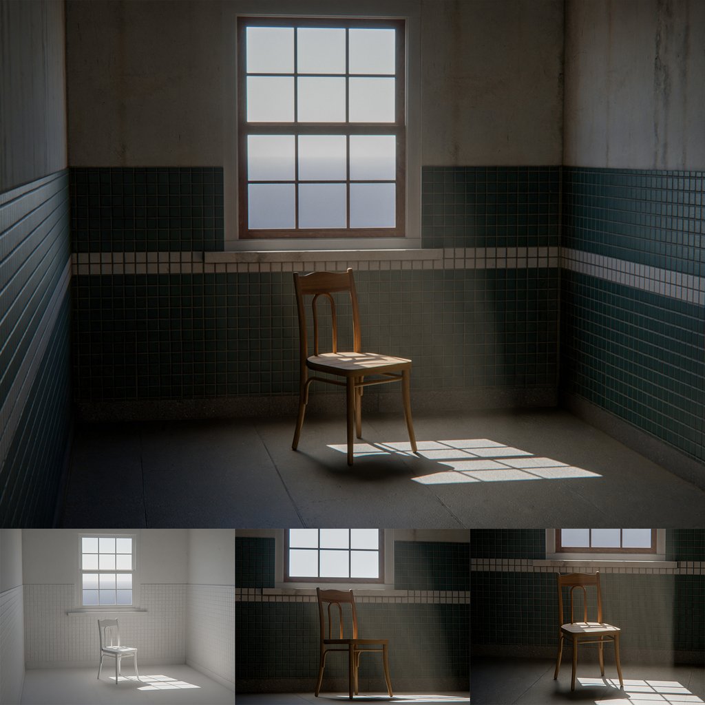 Chair in Empty Tiled Interior | Interior scenes | BlenderKit