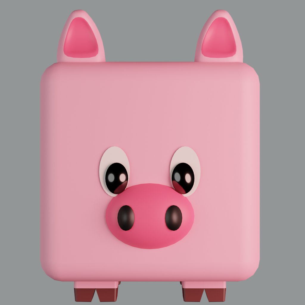 Pink Pig Cube | Mammals models | BlenderKit