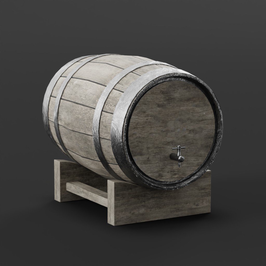 Wooden Wine Barrel on Stand | Containers models | BlenderKit