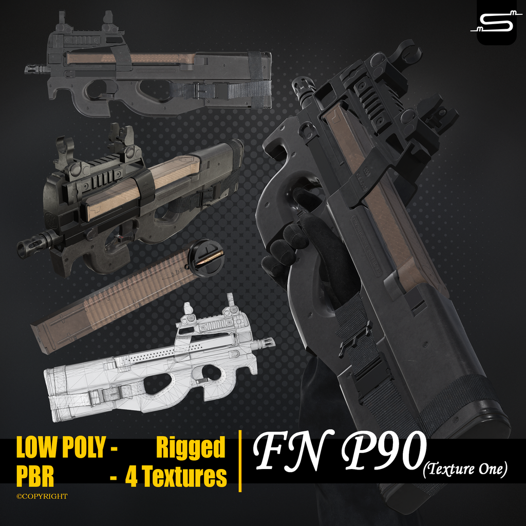 FN P90 Gun - Rigged | Modern Weapons models | BlenderKit