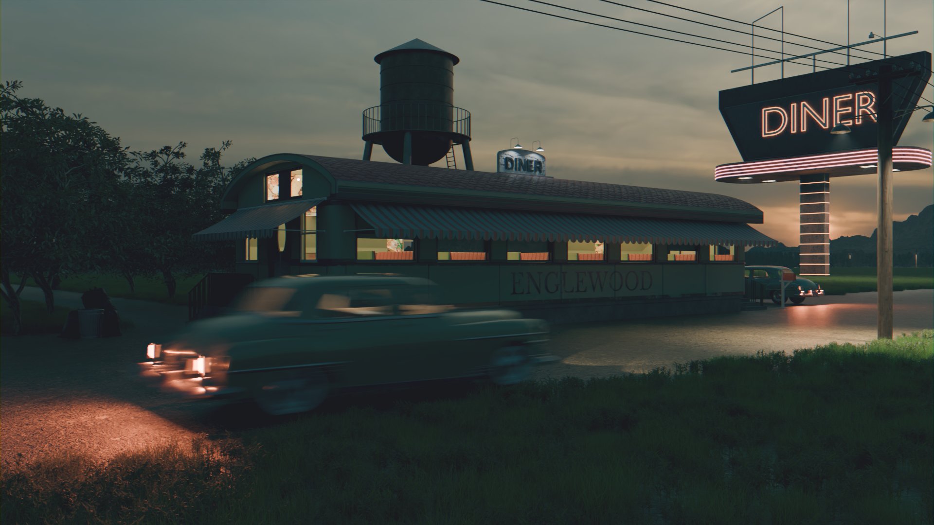 Diner in the road | Exterior scenes | BlenderKit