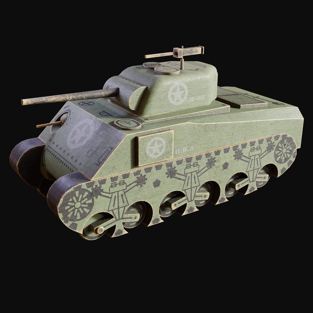 Wooden Toy Sherman Tank | Hobbies & Sports 3D Models models | BlenderKit