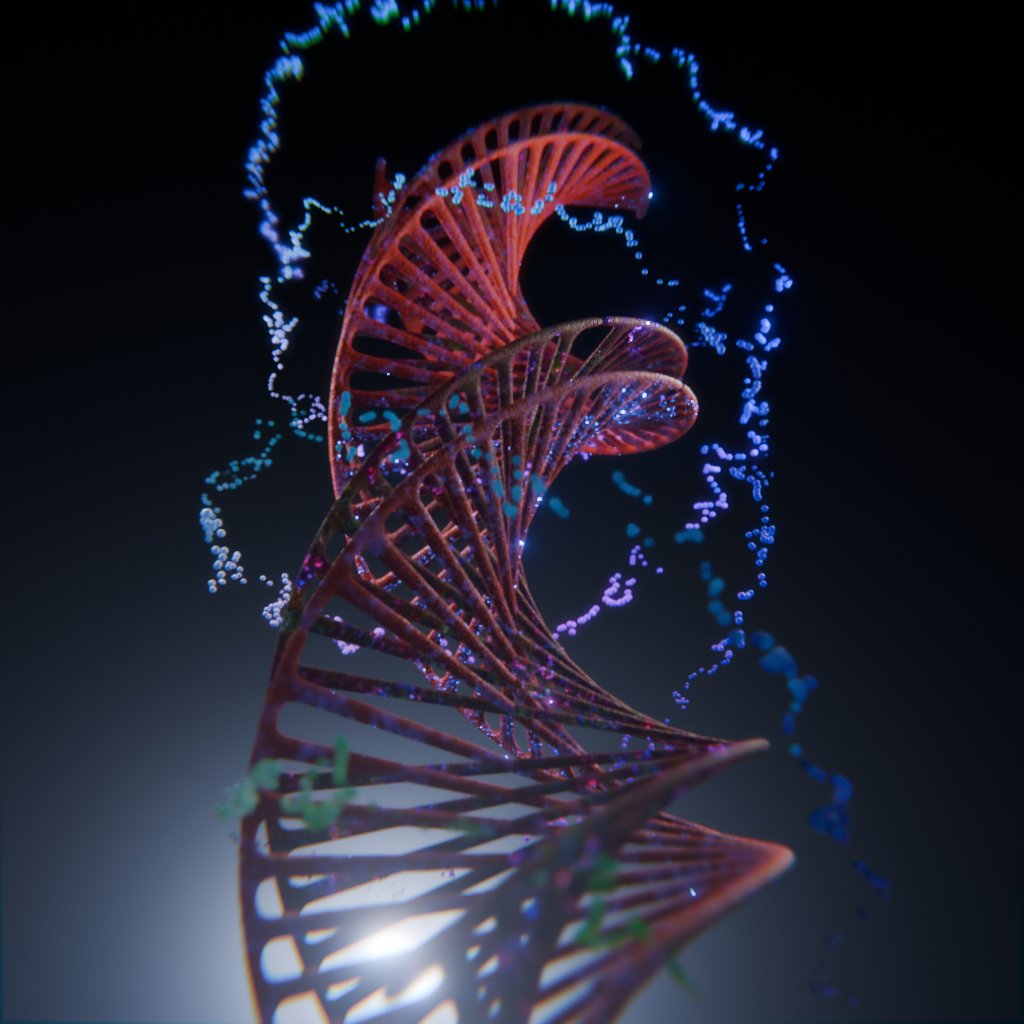 DNA with Flowing Particles | Science scenes | BlenderKit
