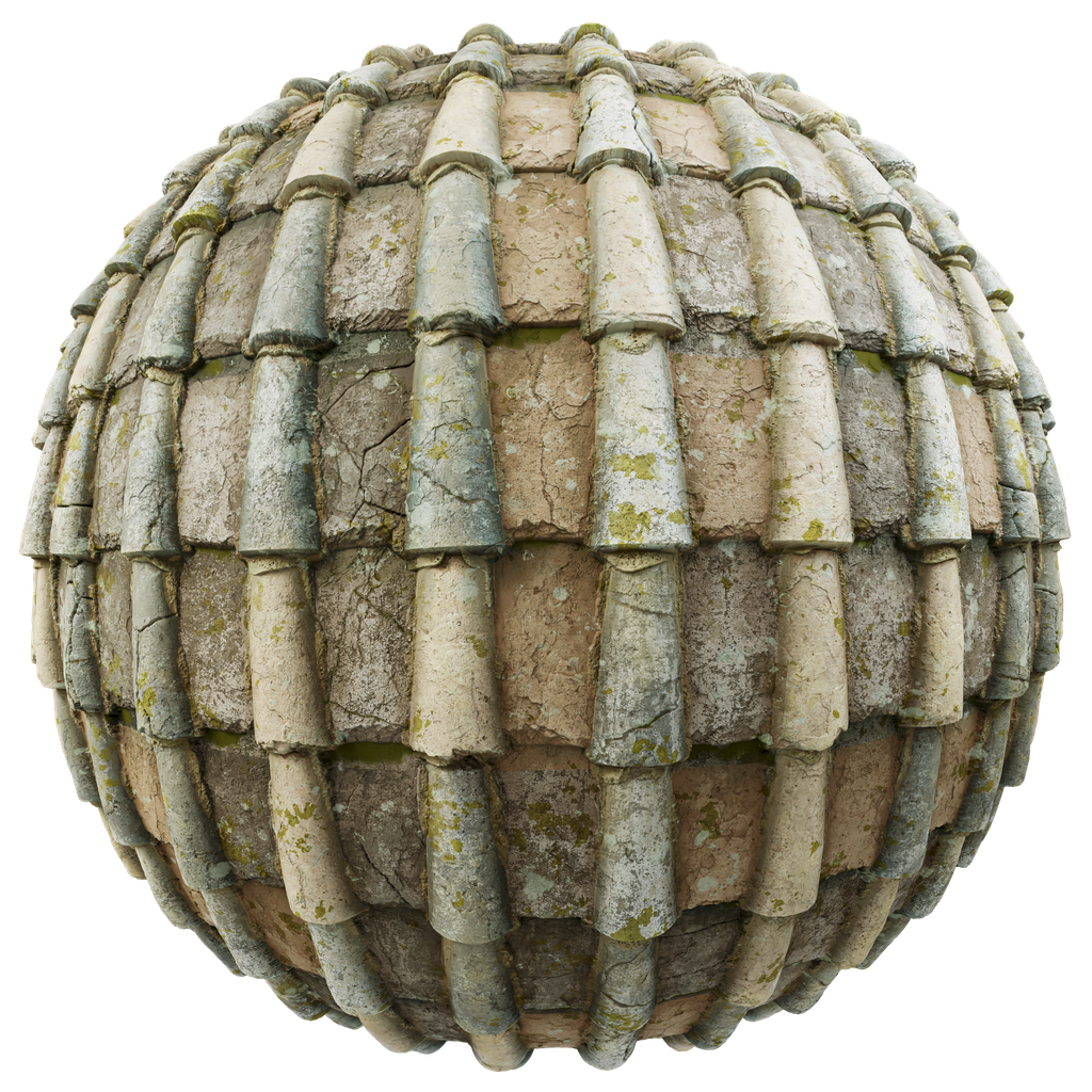 Mossy Roof Tiles PBR Texture Seamless | FREE roofing materials | BlenderKit