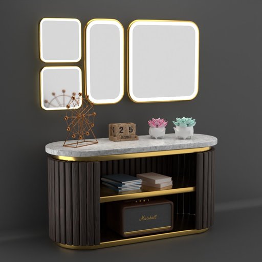 Wood Marble Circular Console Table | Consoles models | BlenderKit