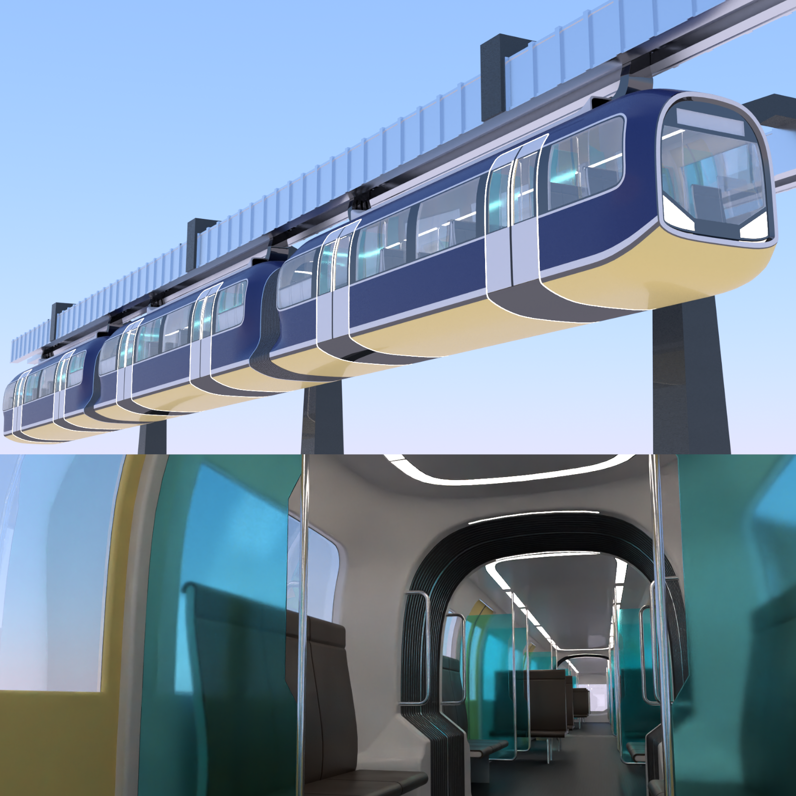 Elevated train concept | Passenger Trains models | BlenderKit