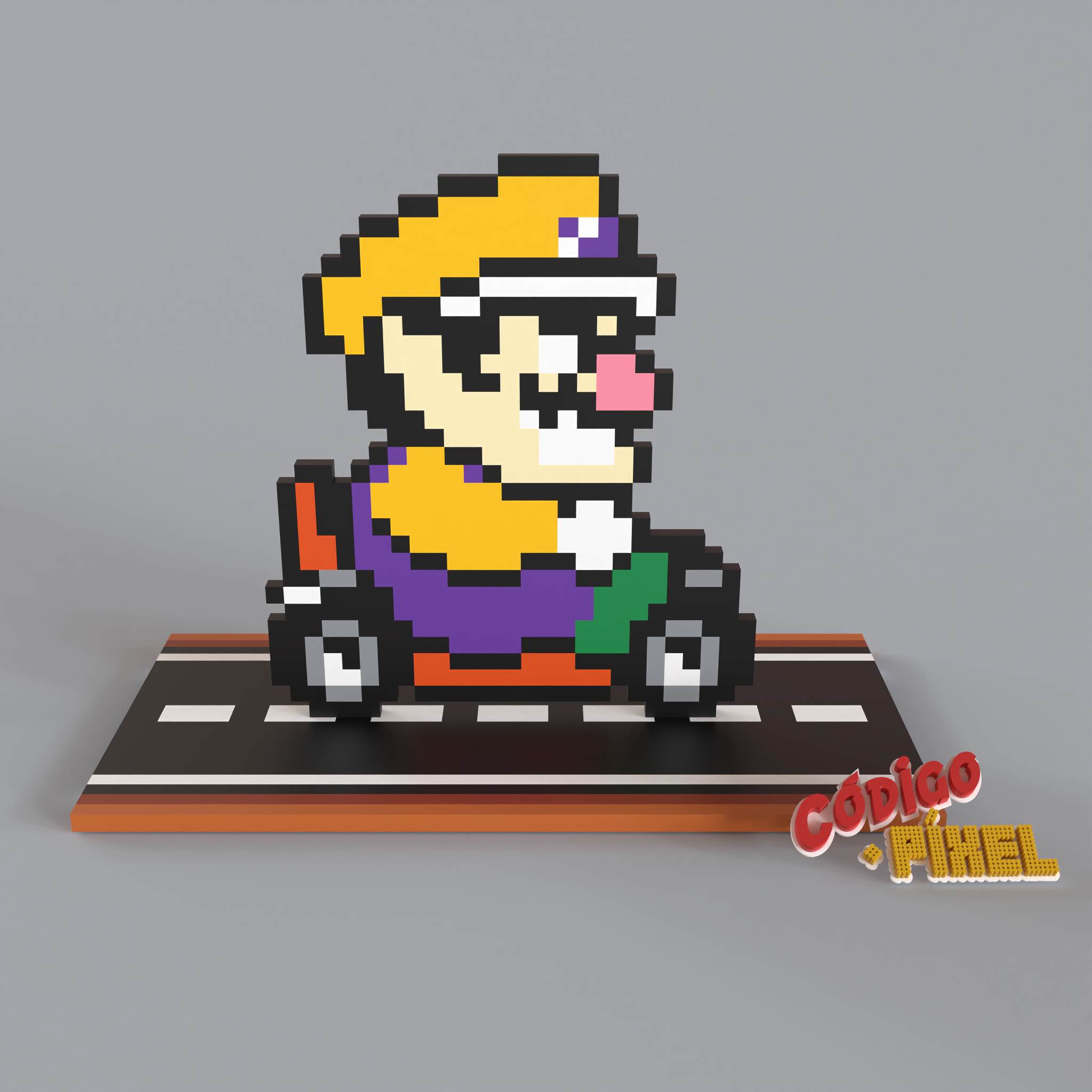 SMK028 - Super Pixel Kart Wario | FREE 3D Character models | BlenderKit