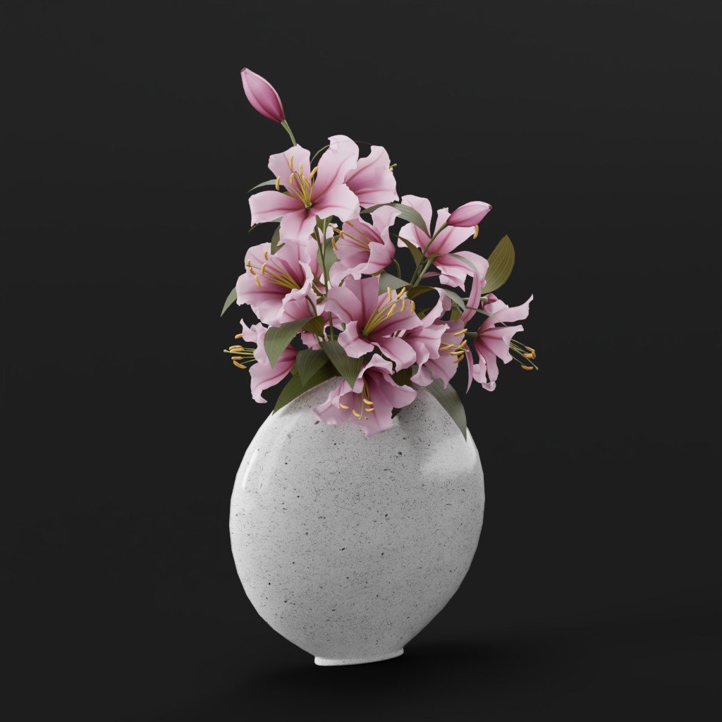 Pink Lily Stone Vase | Indoor Plants models | BlenderKit