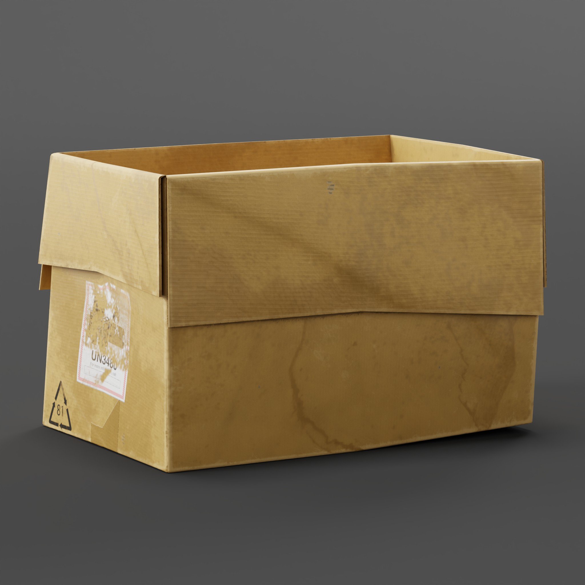Dirty Rectangle Cardboard Box Open | Miscellaneous models | BlenderKit