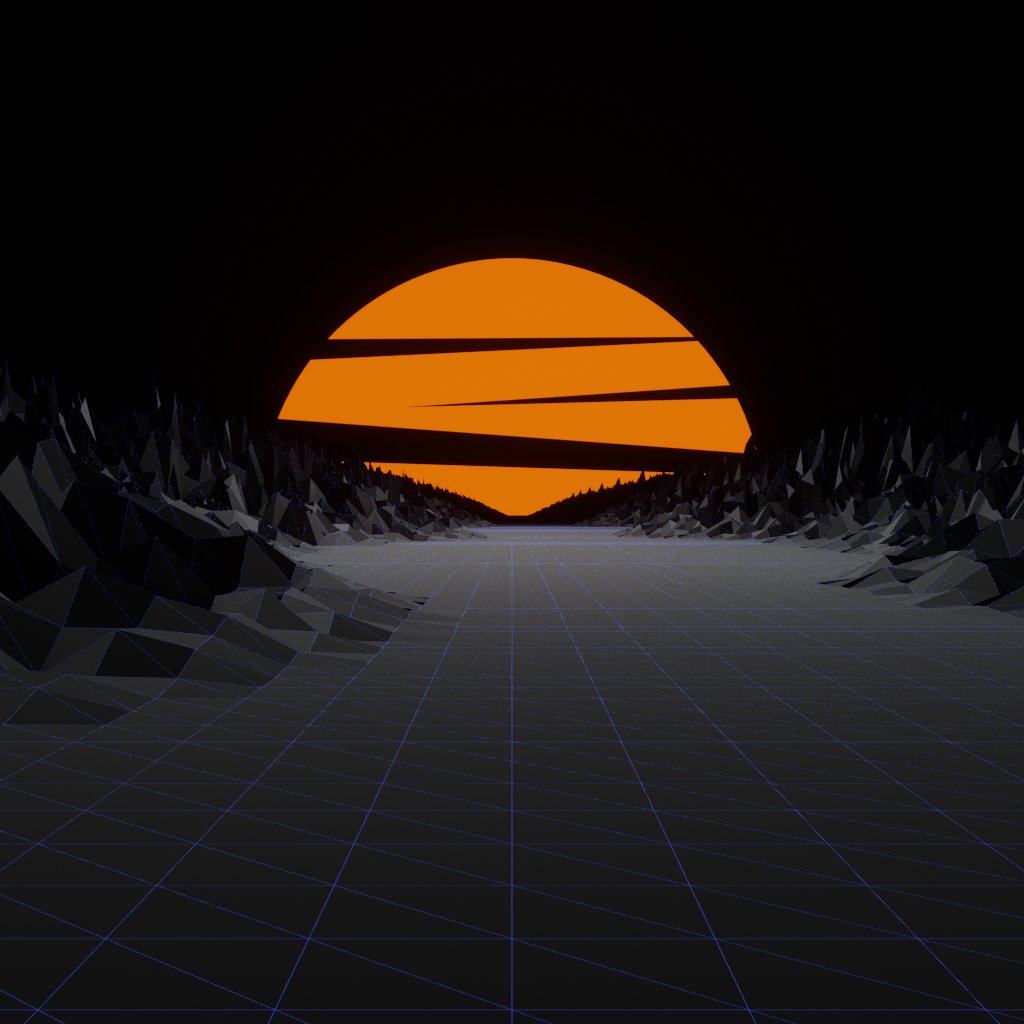 Cyber Retro Sunset With A Road | Abstract scenes | BlenderKit