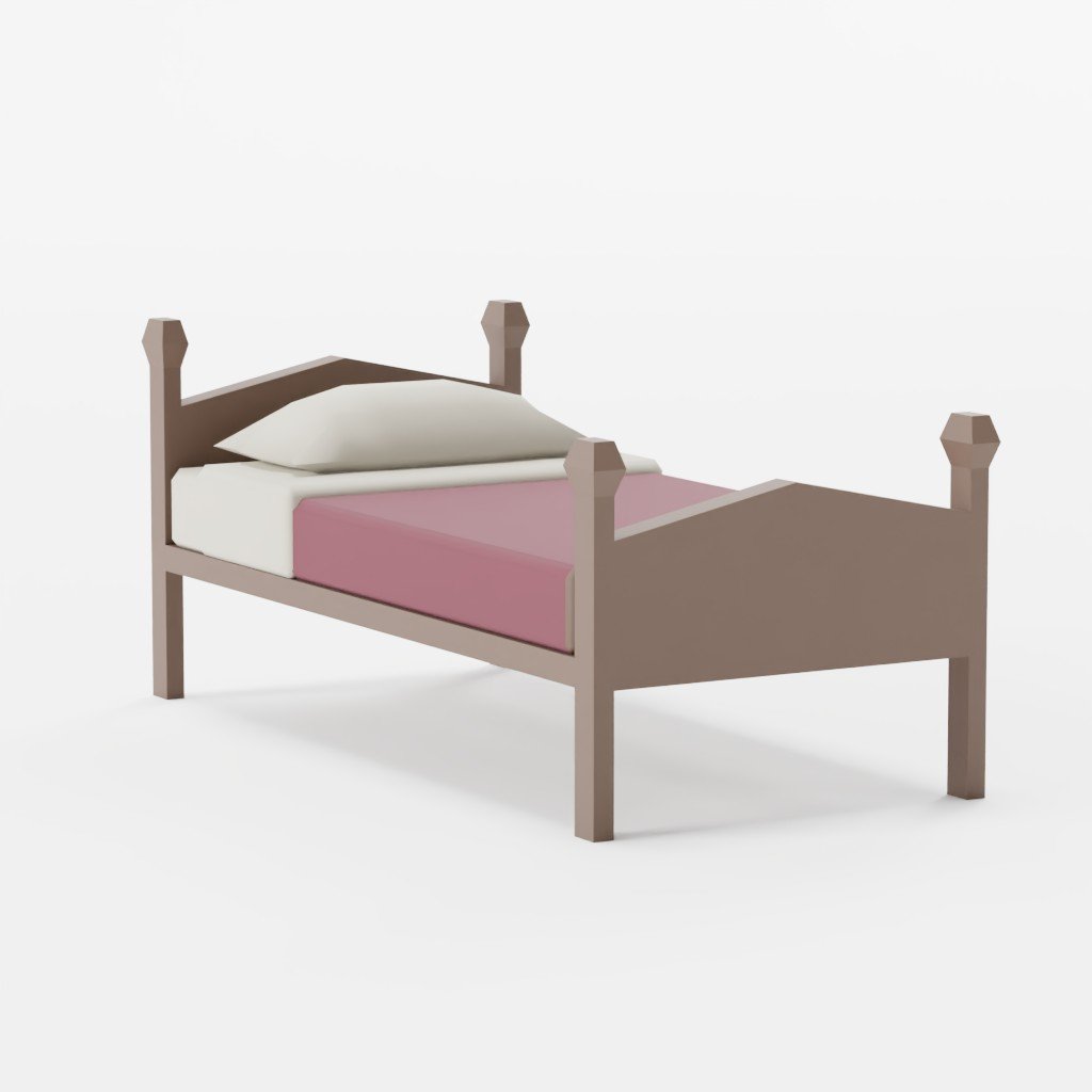 Bed single - LowPoly | Beds models | BlenderKit
