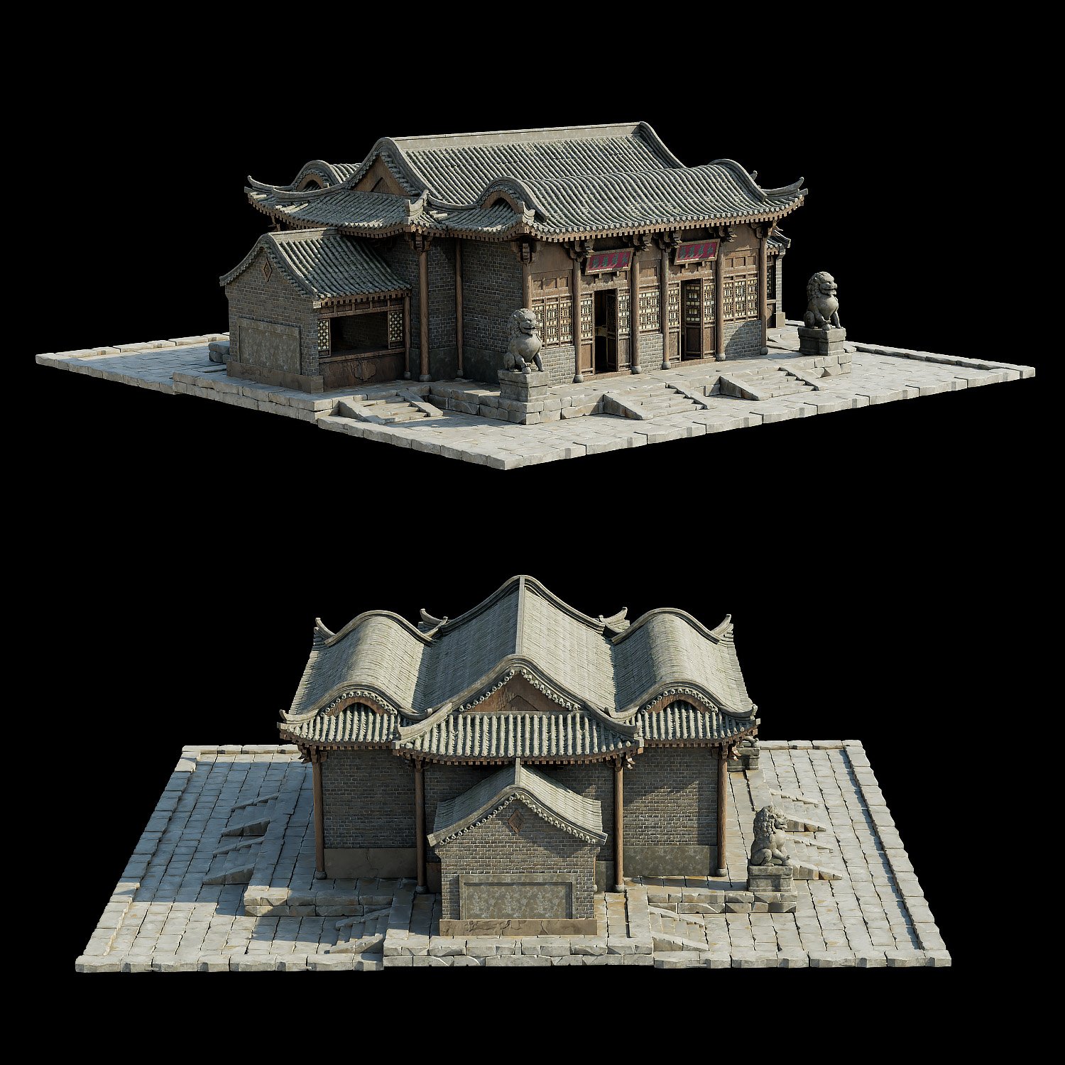 Chinese Rock Yellow Wood Old House | FREE Historic Buildings models ...